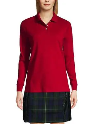 LANDS' END School Uniform Long Sleeve Interlock Polo Shirt - Red