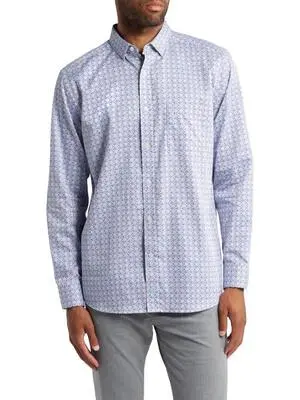 Johnston & Murphy Tile Print Button-up Shirt - Light Blue