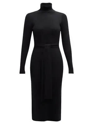 TOCCIN Logan Turtleneck Tie-front Midi Dress - Jet