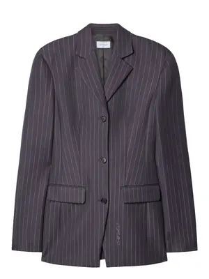 Off-White Pinstripe Blazer With Embroidered Logo - Grey