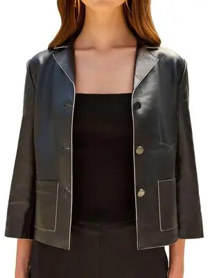 Cult Gaia Layton Leather Blazer - Black