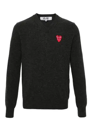 Play Comme Des Garcon Heart-patch Wool Jumper - Grey