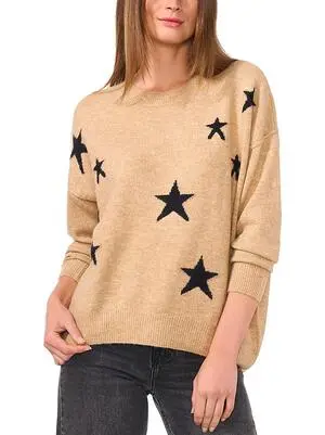 Vince Camuto Star Crewneck Sweater - Latte Heather