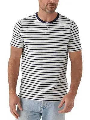 Sol Angeles Venice Short Sleeve Printed Henley - Indigo Stripe
