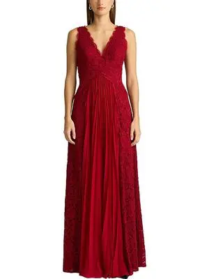 Zac Posen Pleated Lace Gown - Scarlet