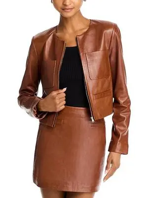 LAMARQUE Lamarque Linette Leather Jacket Luggage