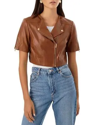 LAMARQUE Kirsi 21 Leather Cropped Jacket - Luggage