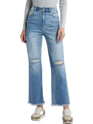 HIDDEN JEANS High-rise Ripped Straight Leg Jeans - Medium Wash