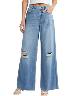 HIDDEN JEANS Ripped Wide Leg Jeans - Medium Wash