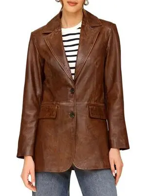 Avec Les Filles Oversized Leather Blazer - Vintage Brown