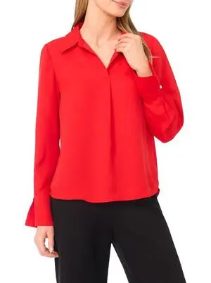 Halogen Split Cuff Button-Up Top Classic Cherry