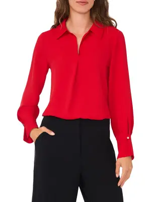 Halogen Split Cuff Button-Up Top Ultra Red