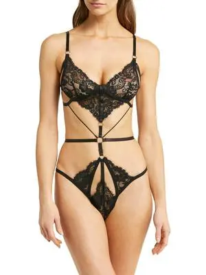 HAUTY Strappy Cutout Eyelash Mesh Teddy - Black