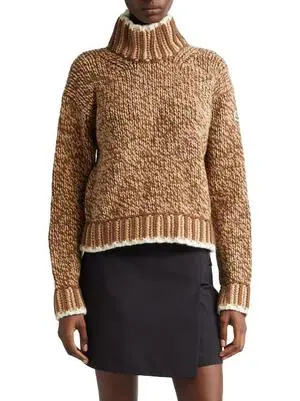 Moncler Marled Virgin Wool Blend Turtleneck Sweater - Beige