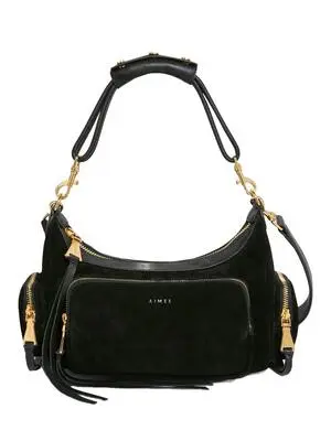 AIMEE Away We Go Suede Shoulder Bag - Black Suede/nostalgic Gold