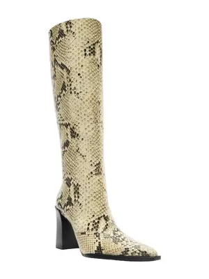 Schutz Raffaela Up Block Knee High Boots Animal Print