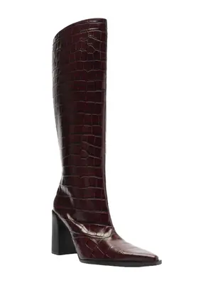 Schutz Raffaela Up Block Knee High Boots Red