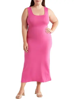 24SEVEN COMFORT APPAREL Racerback Jersey Midi Dress - Pink