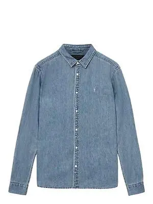 ALLSAINTS Gleason Logo-embroidered Regular-fit Denim Shirt Xxl - Light Indigo