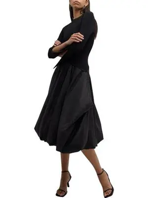 Simkhai SIMKHAI Kenlie Mixed Media Midi Dress Black