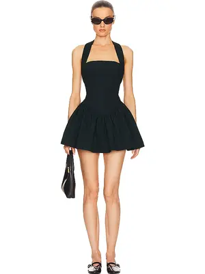 HELSA Faille Halter Mini Dress - Black
