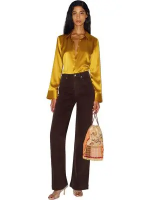REFORMATION Bex Super Stretch High Rise Wide Leg Cotton Jeans - Brown