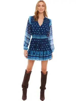 Allison Astrid Medallion Print Mini Dress - Navy