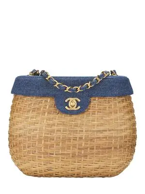 CHANEL Wicker Basket Bag With Denim Flap