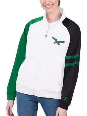 STARTER Philadelphia Eagles Curve Ball Raglan Full-zip Track Jacket - White