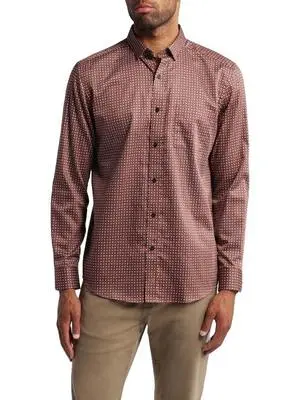 Johnston & Murphy Linked Ovals Print Button-up Shirt - Rust/navy