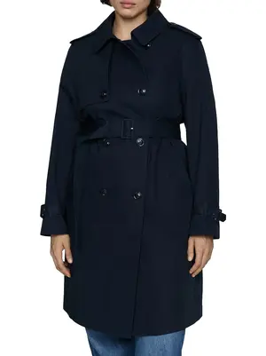 Mango Classic Double-breasted Water Repellent Trench Coat - Dark Navy