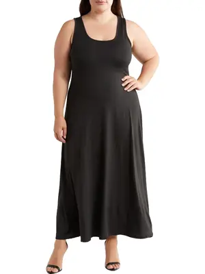 24SEVEN COMFORT APPAREL Stretch A-line Tank Dress - Black