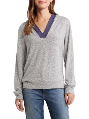 Loveappella Loveappella Hooded V-Neck Pullover Gray/navy