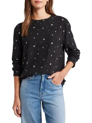 Loveappella Star Print Brushed Jersey Top - Black/gray