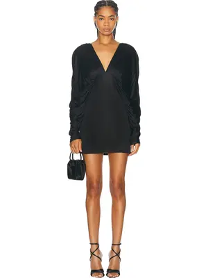 Atlein Draped V-neck Mini Dress - Black