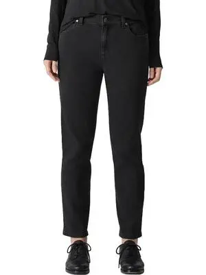 Eileen Fisher High Waist Ankle Slim Jeans - Black