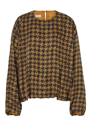 Dries Van Noten Houndstooth Satin Blouse - Orange