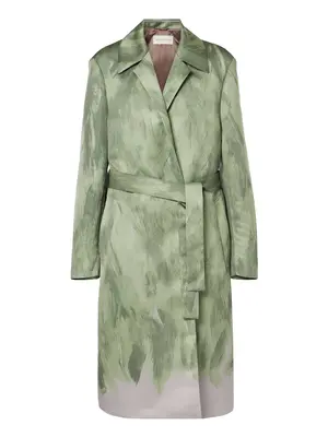 Dries Van Noten Satin Wrap Coat - Green