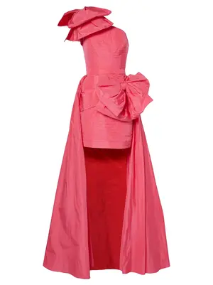 Elie Saab Bow-detail Draped Pleated Taffeta Minidress - Pink