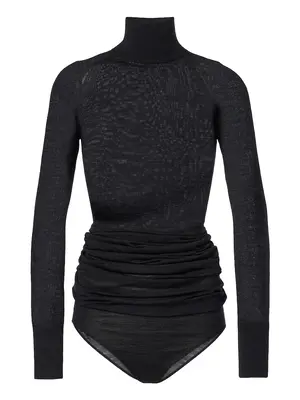 Alaïa Draped Wool Turtleneck Bodysuit - Black