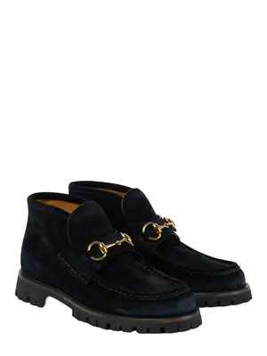 Gucci Horsebit Suede Ankle Boots - Black