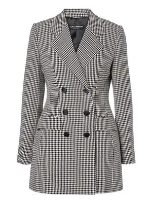 Dolce & Gabbana Houndstooth Wool-blend Blazer - Black