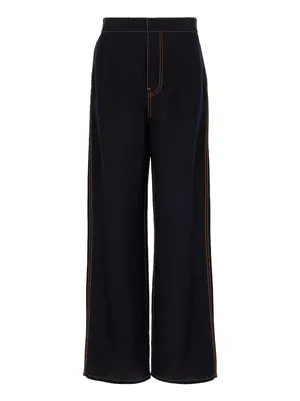Alaïa Tailored Wool-blend Georgette Wide-leg Pants - Blue
