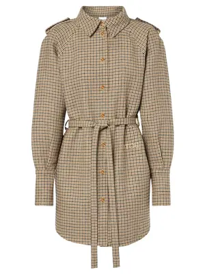 Patou Houndstooth Flannel Shirt Dress - Brown
