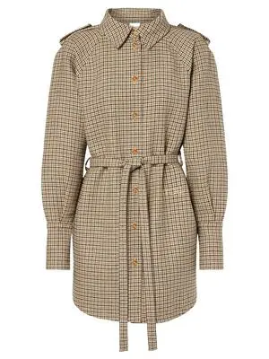 PATOU Houndstooth Flannel Shirt Dress - Brown