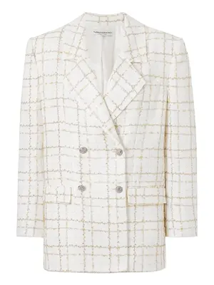 Alessandra Rich Checked Metallic Tweed Blazer - White