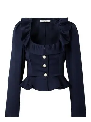 Alessandra Rich Cropped Wool-crepe Jacket - Navy