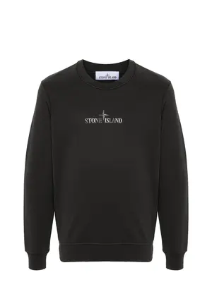 Stone Island Embossed Logo Crewneck Sweatshirt - Black