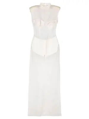 MITILIANE COUTURE Leather-panelled Silk Maxi Dress - Neutrals