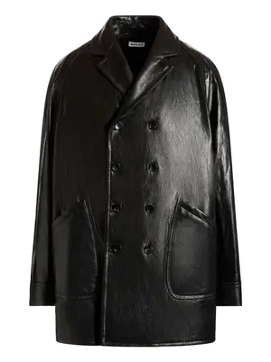 Bally Double-breasted Leather Coat - Black